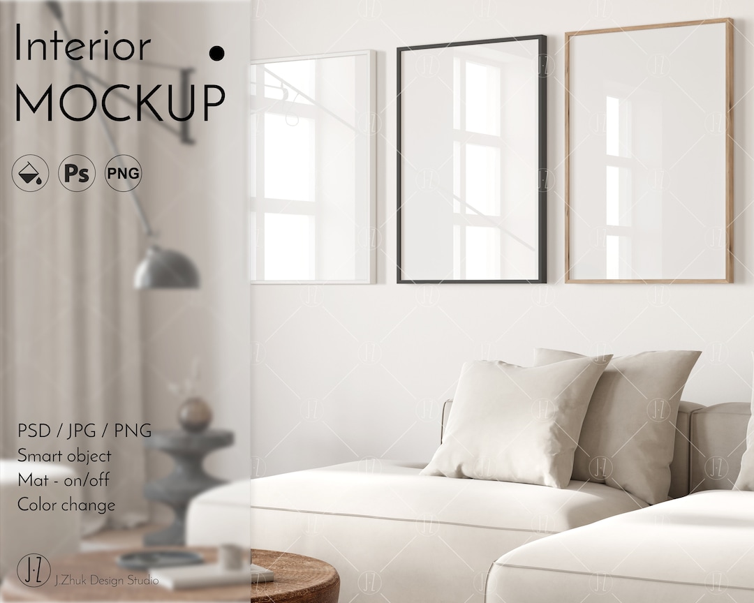 Three Frame Mockup, Interior Mock Up, Mid-century Modern, Glass ...