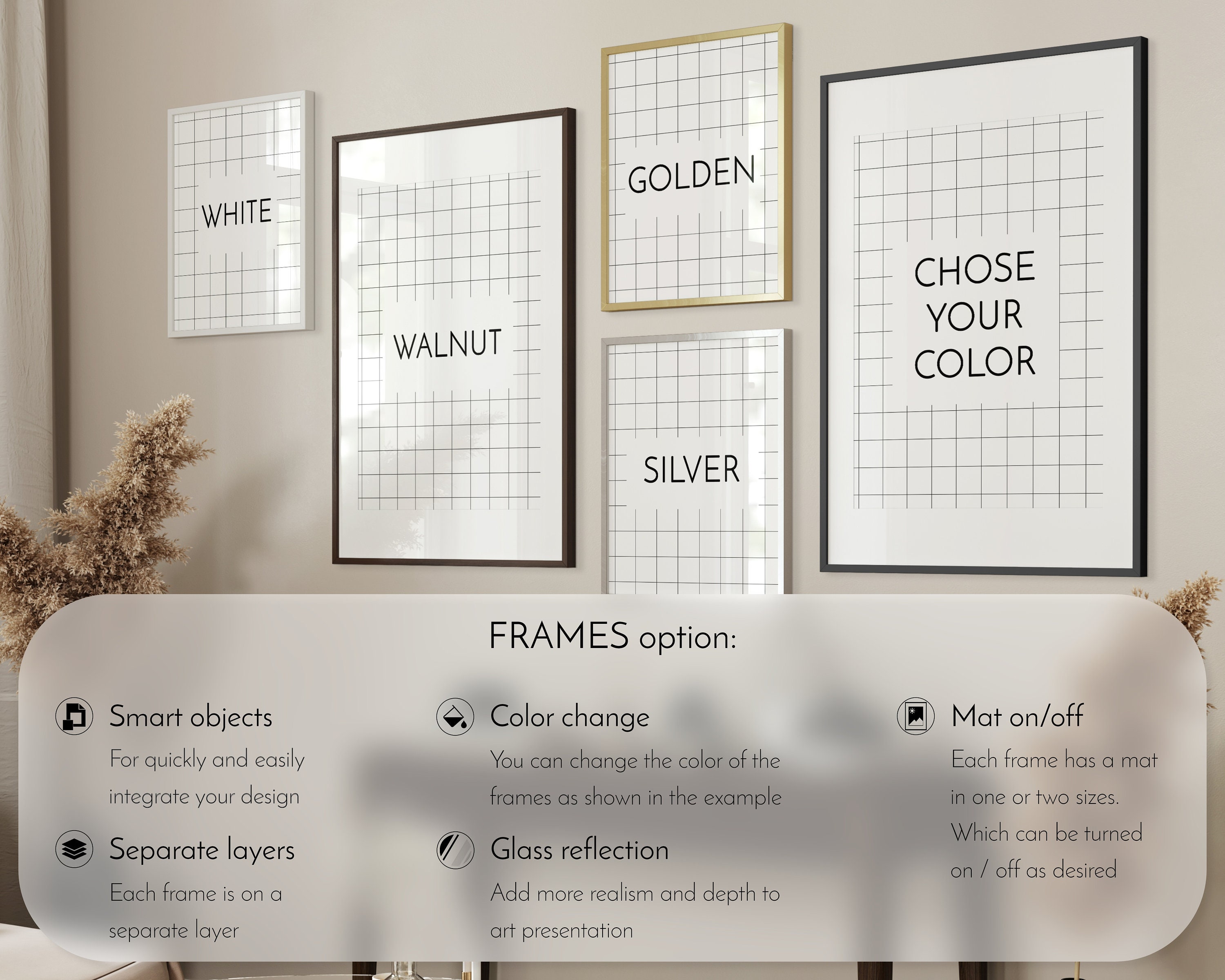 Frame Gallery Mockup, Frame Mockup, Interior Mock Up, Color Change ...