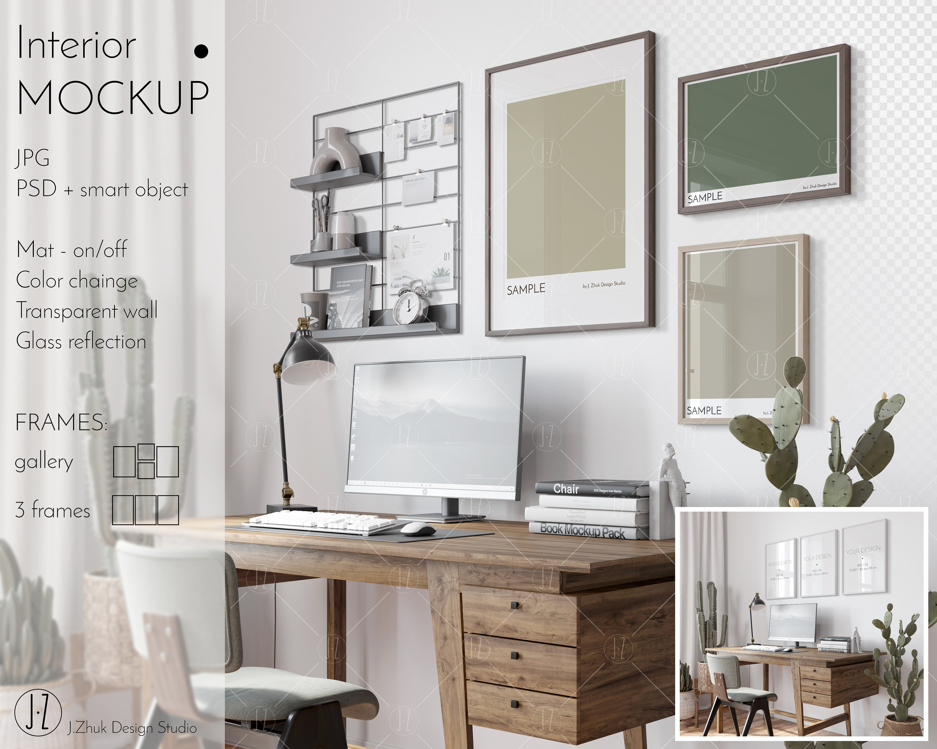 Gallery Wall Mockup Three Frames Mock Up Work Place Glass - Etsy