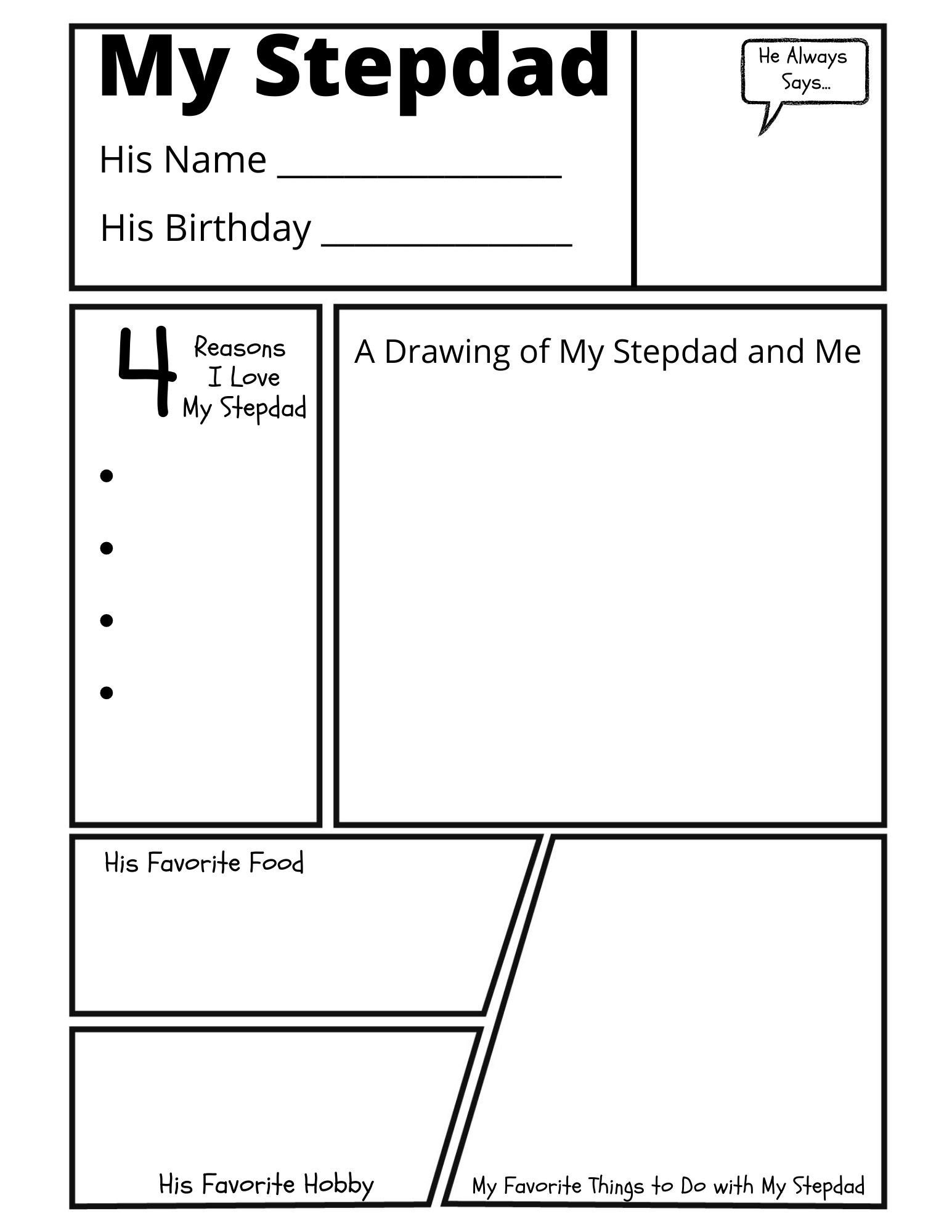 Printable All About Dad/daddy/stepdad/papa/grandpa Fill in Template ...