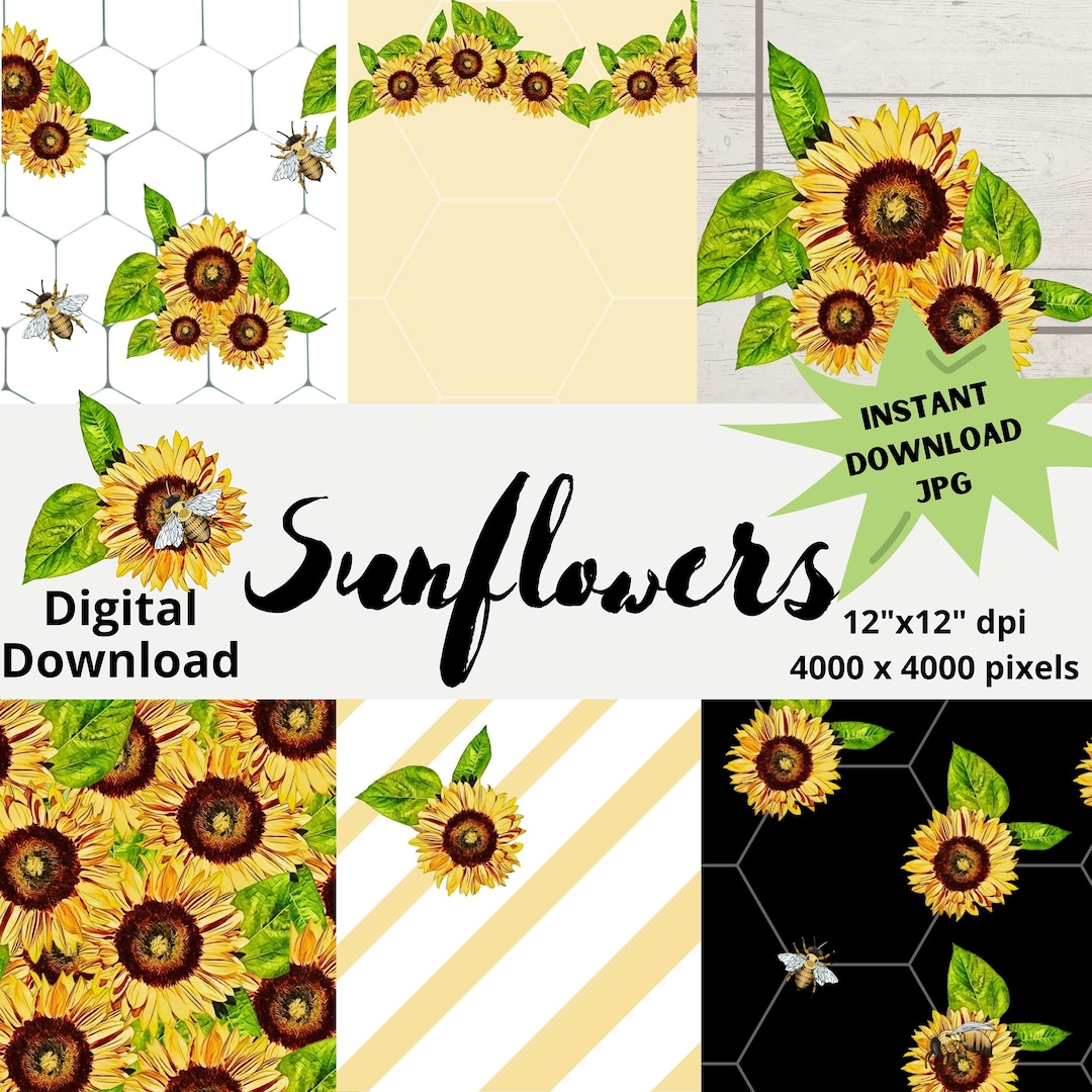 Sunflowers and Bees Digital Paper Pack, Seamless Patterns - Etsy