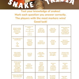 Snake Trivia Game Digital Download pdf-anskwer Keysnake Cards printable ...