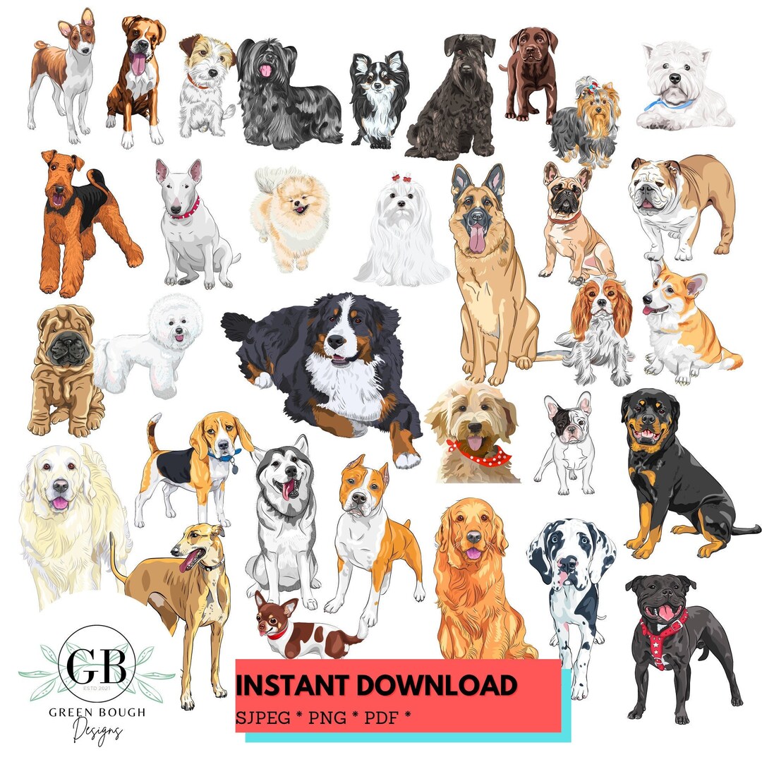Dog Breed Clipart/pet Clipart/dog Lover Clipart/digital Dog Art/instant ...