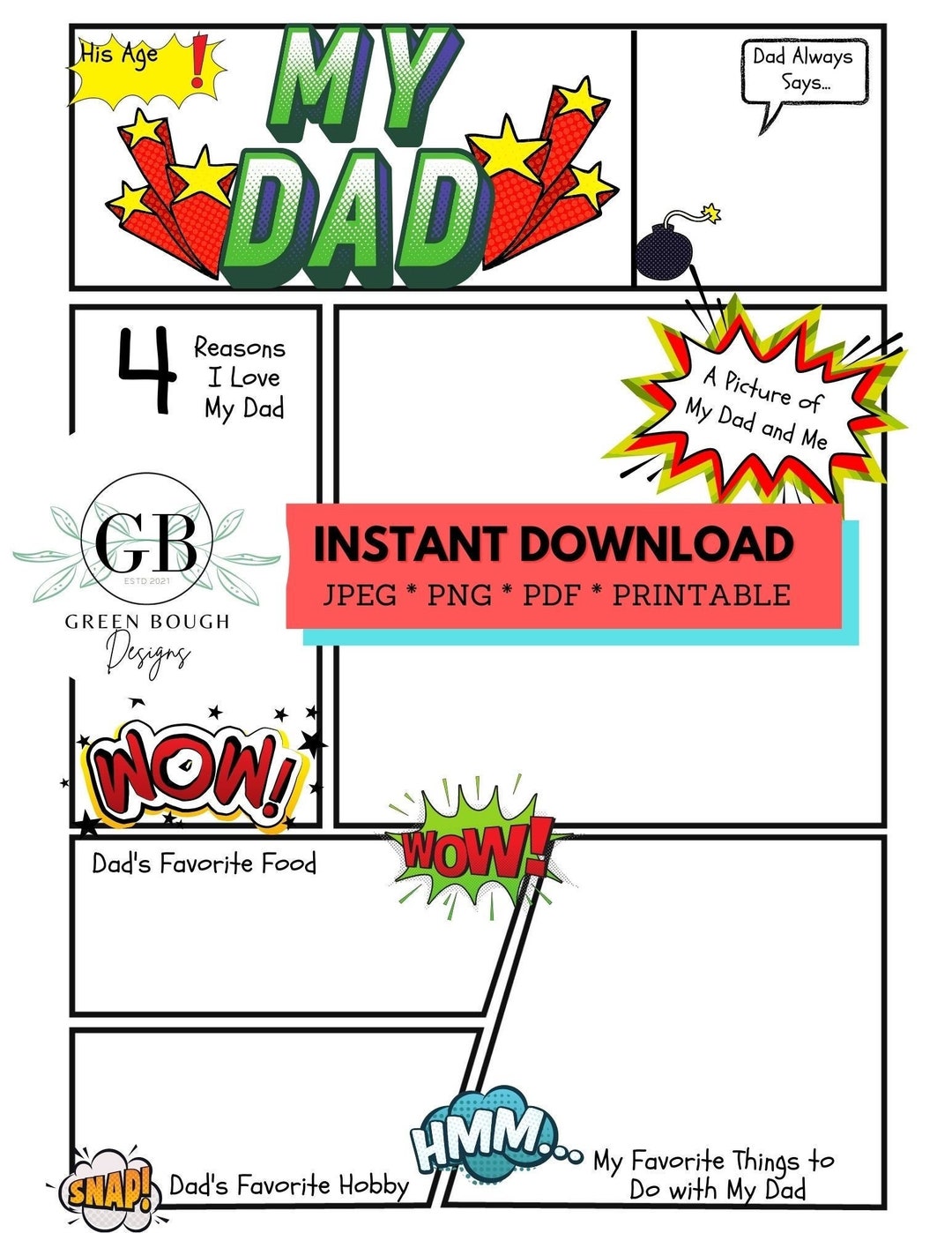 Printable Comic Book Layout All About Dad Fill in Template, Kids Gift ...