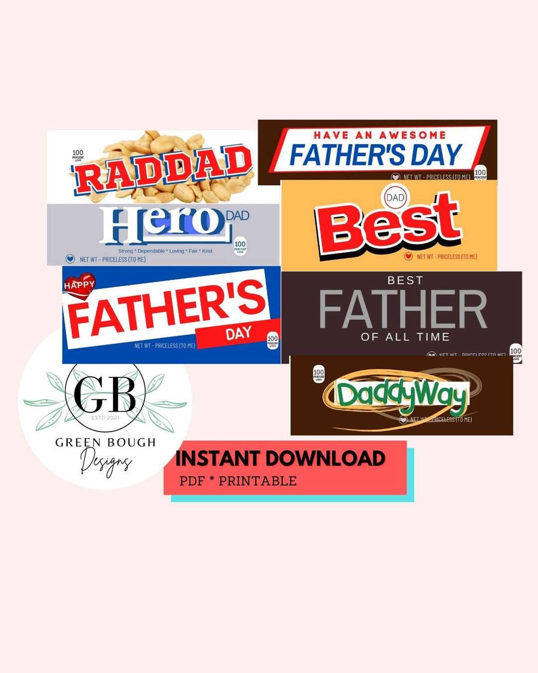 Happy Father's Day Gift Collection Printable Instant Download Candy ...