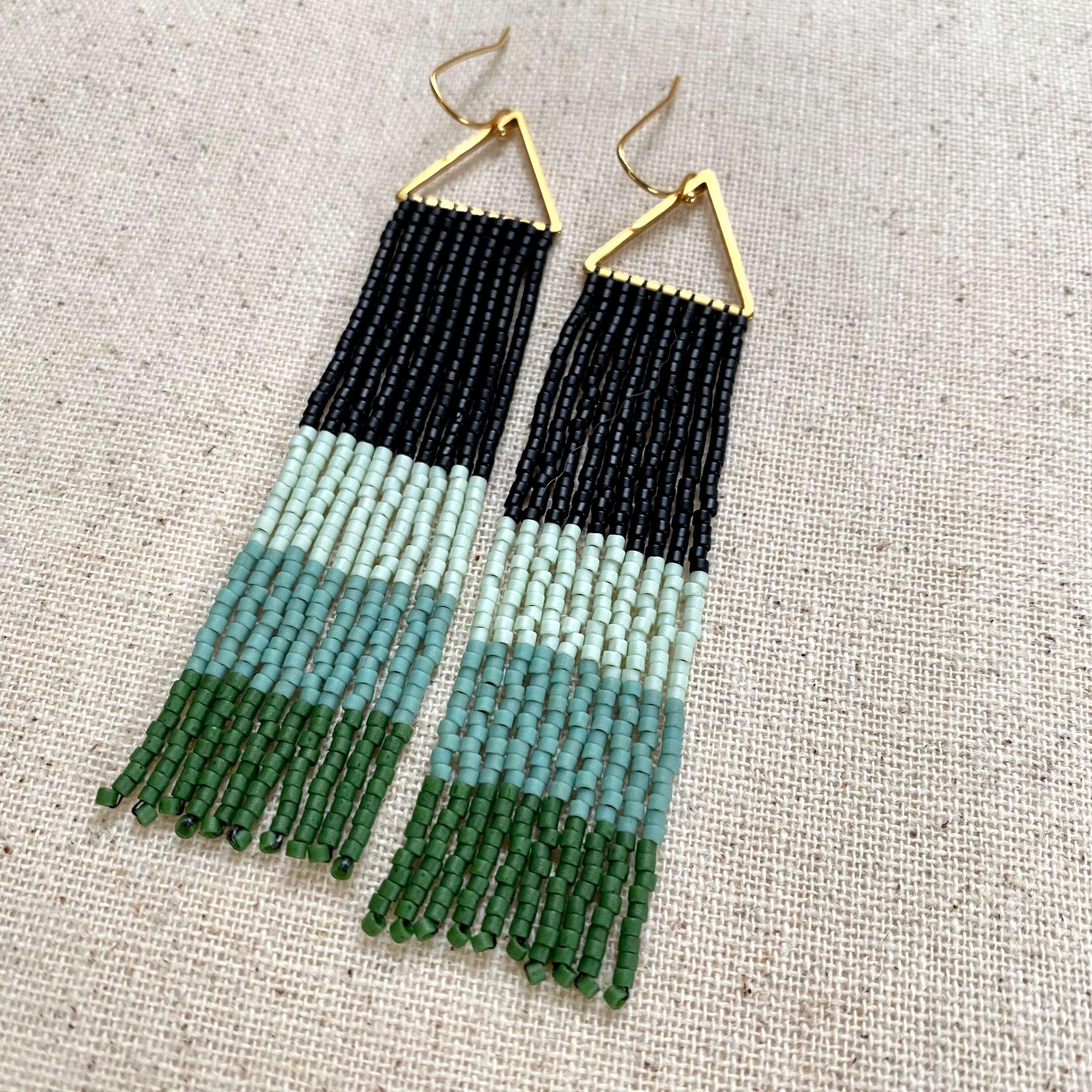 Color Swatch in Green, Fringe Seed Bead Earrings, Boho, Beaded - Etsy
