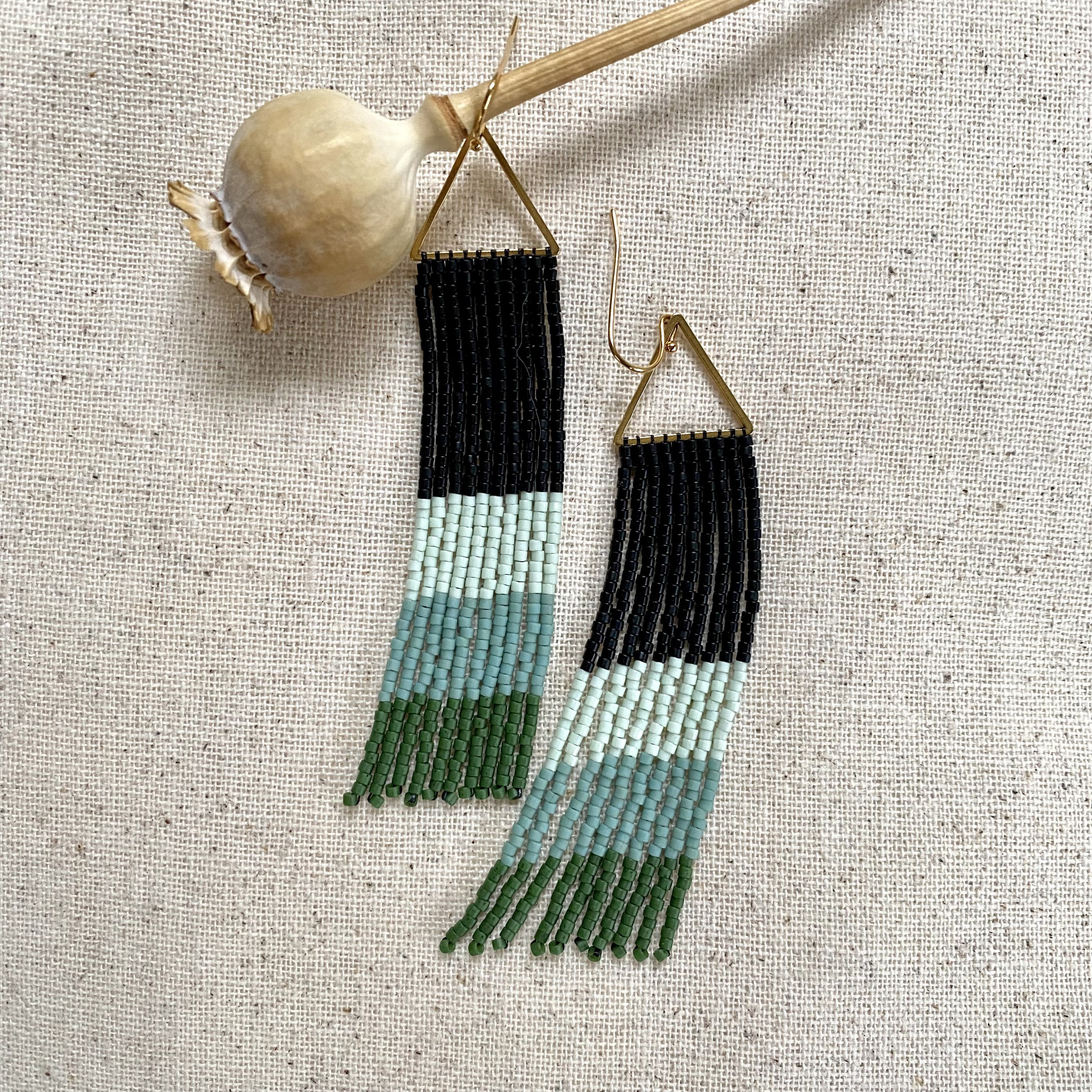 Color Swatch in Green, Fringe Seed Bead Earrings, Boho, Beaded - Etsy