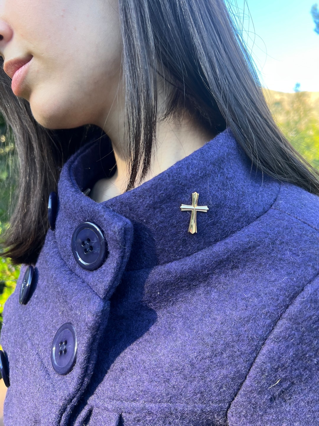 24K Gold Plated Cross Lapel Pin With Box Christening Baptismal ...