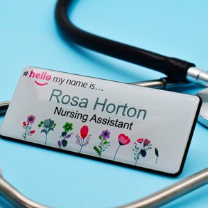 Resin Finish Hello My Name is Floral Name Badge Reel NHS Doctor ...