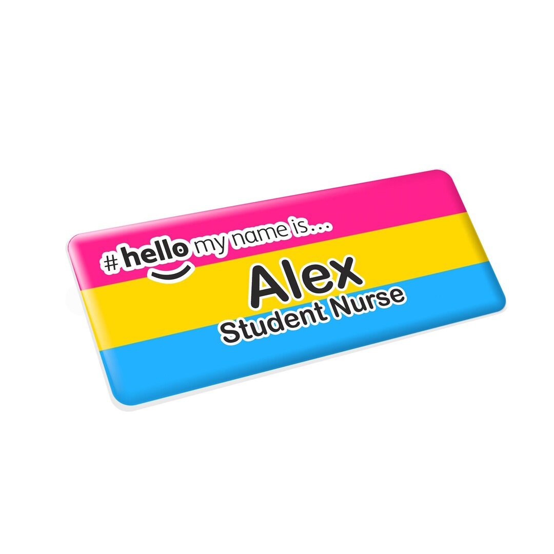 Resin Finish Personalised Hello My Name is Pansexual Flag Name Badge ...