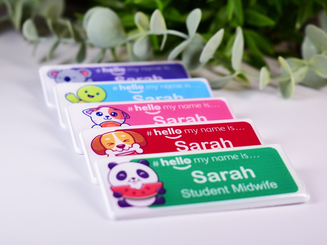 Resin Finish Hello My Name Is... Cute Animal Styles Rainbow Green Pink ...