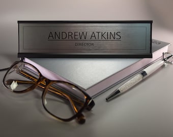 Desk Name Plate Modern Engraved Name Sign Personalized Wood Desk Sign ...