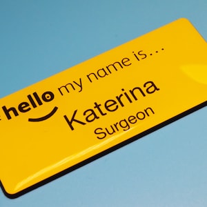 Personalised Hello My Name is Yellow Name Badge Resin Finish Premium ...