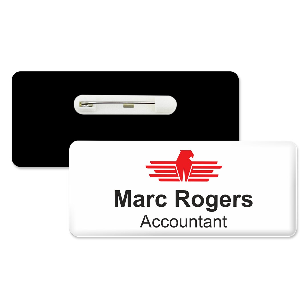 Your Logo Name Badge Professional Premium Domed Custom White Black 76 X ...