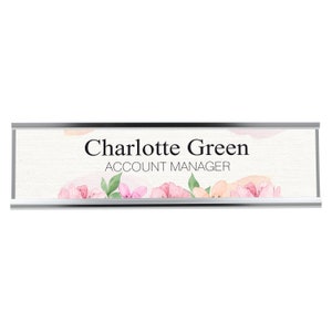Pink Floral Print With Black Text Desk Plaque Name and Job Title Gold ...