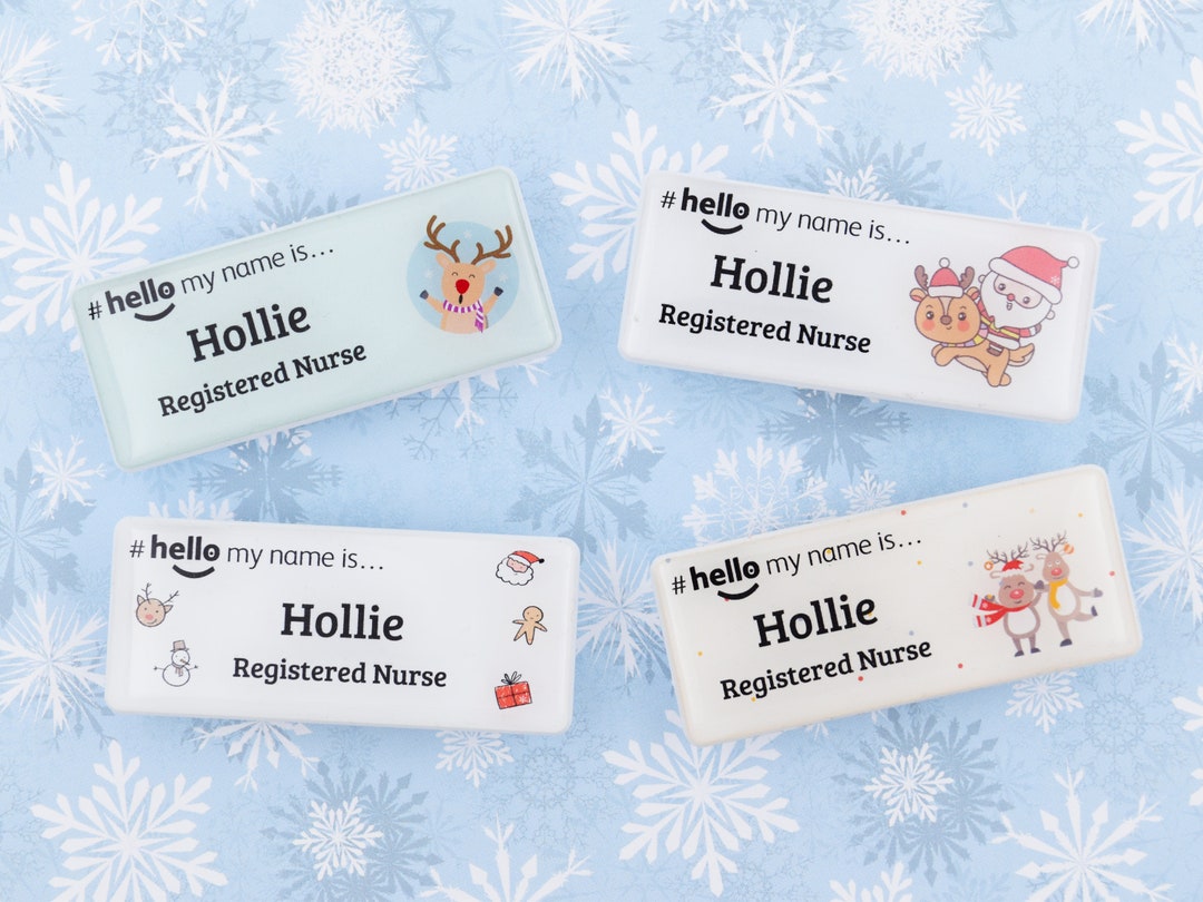 Resin Finish Hello My Name is Reindeer Theme Christmas Name Badge ...