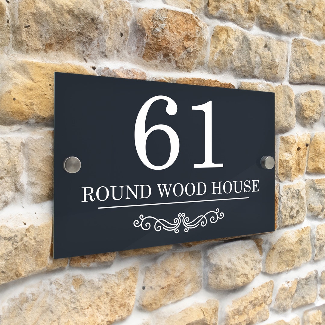 Modern Anthracite House Number Sign Plaque Stainless Steel Standoffs ...