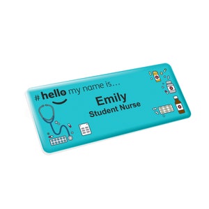 Hello My Name is Logo Teal Tablet Design Badge Premium Domed White ...