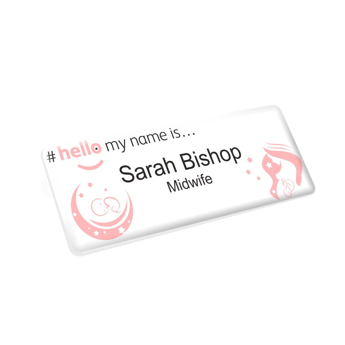 Hello My Name is Logo Pink Stars Badge Premium Domed White White 76 X ...