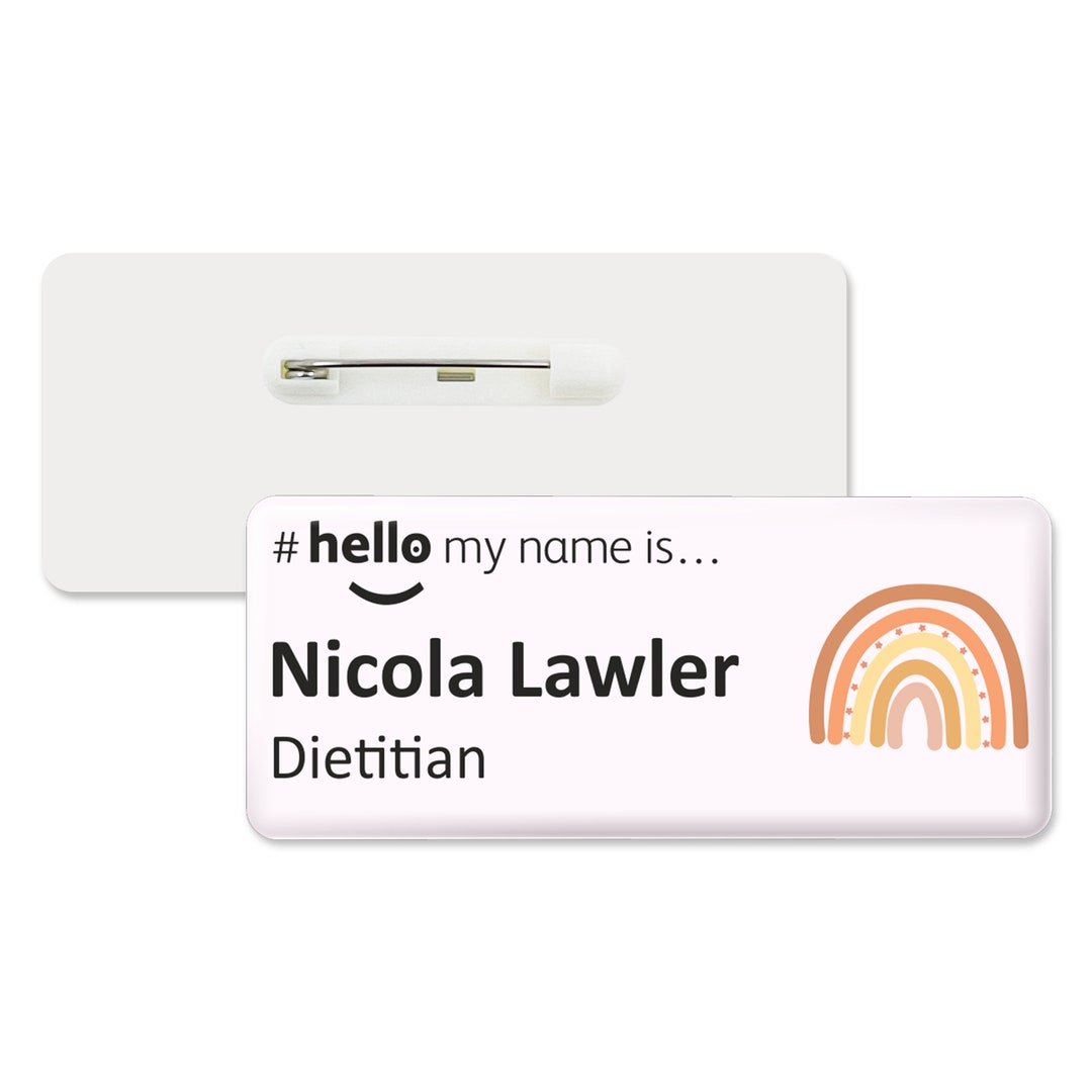 Hello My Name is Yellow Orange Rainbow Pink Background Premium Durable ...