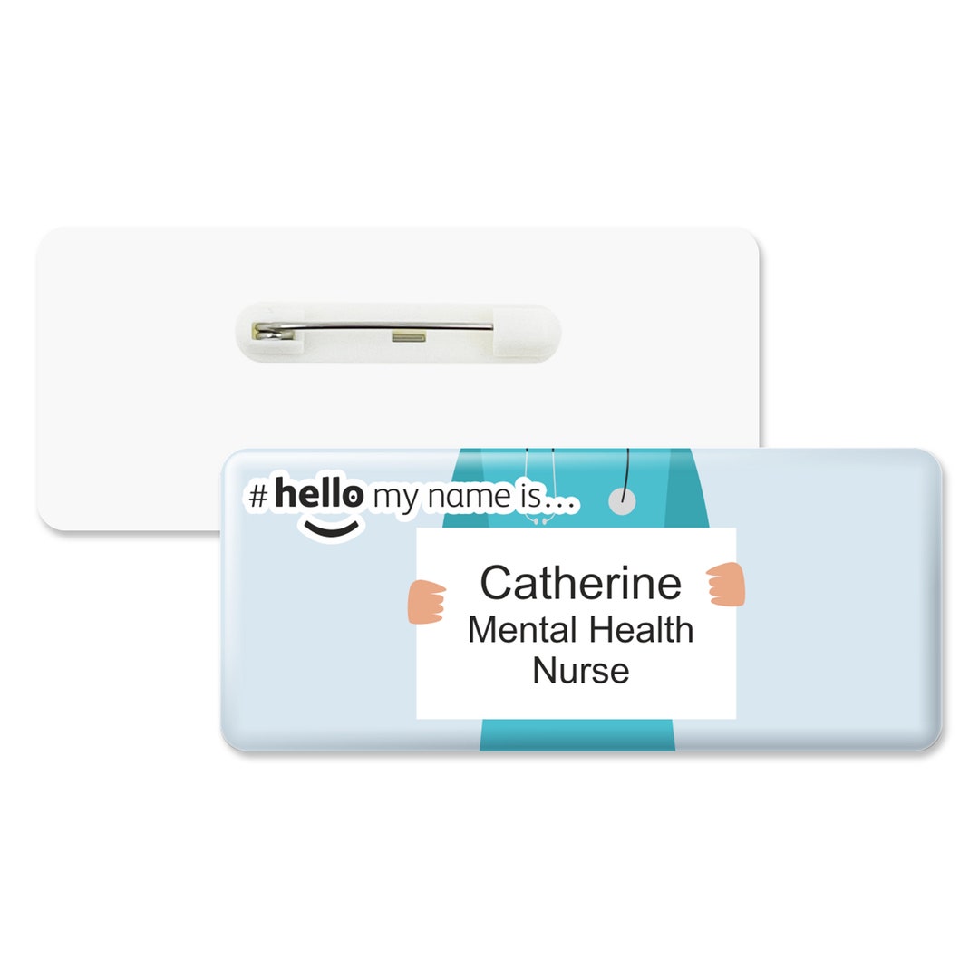 Hello My Name is Logo Blue Nurse Label Badge Premium Domed White White ...