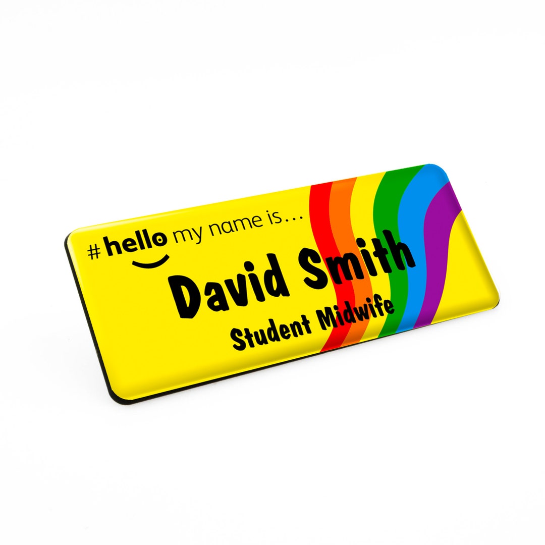 Resin Finish Personalised Yellow hello My Name is Rainbow Flow Name ...