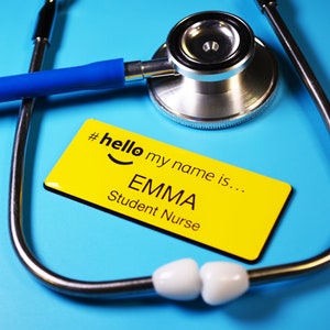 Personalised Hello My Name is Yellow Name Badge Resin Finish Premium ...