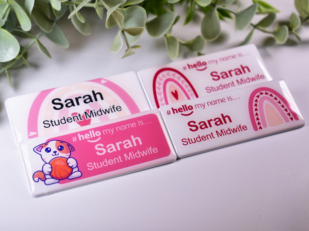 Resin Finish Personalised #hello My Name Is... Pink Rainbow Name Badge ...