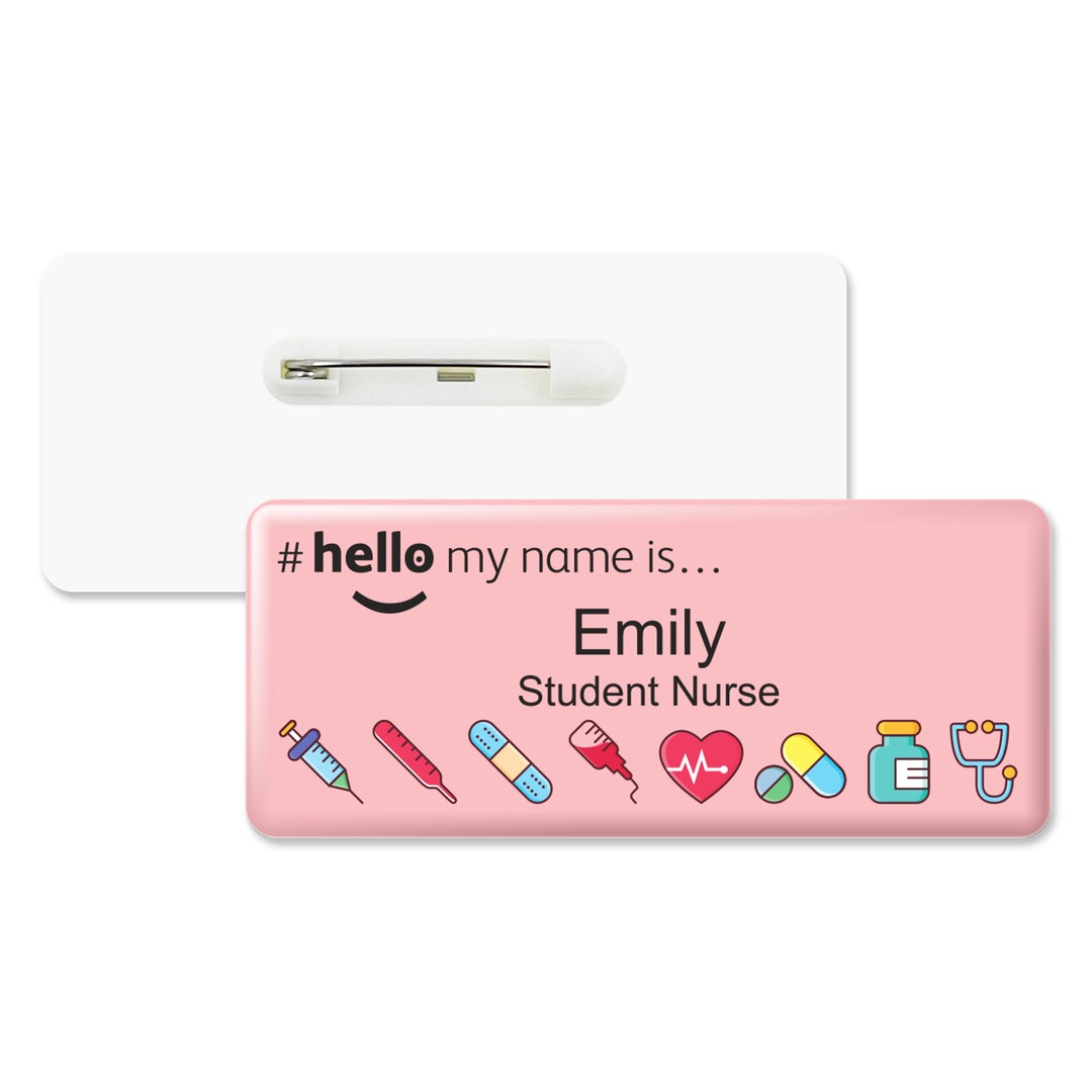 Resin Finish Personalised #hello My Name is Pink Medical Name Badge ...