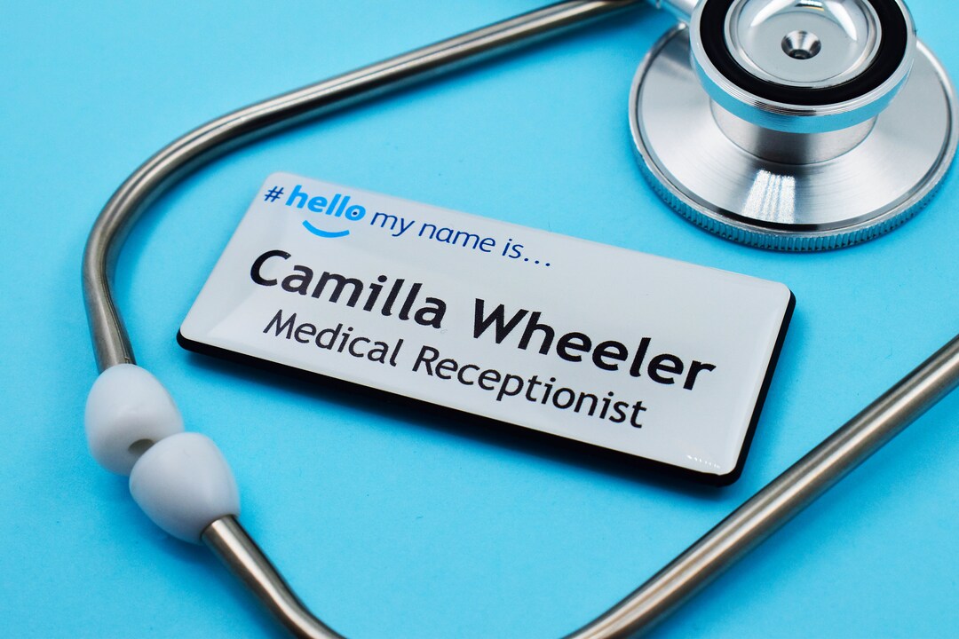 Blue Hello My Name is White Name Badge Resin Finish Personalised ...