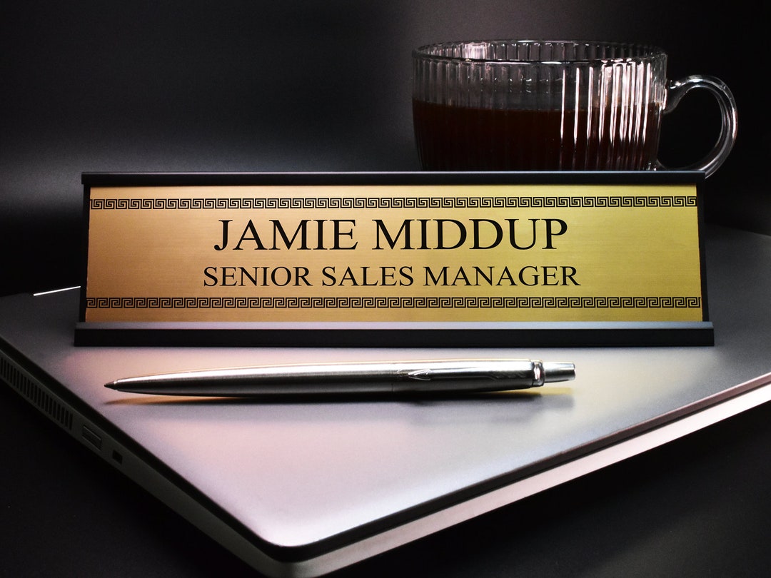 Greek Mosaic Border Desk Plaque With Black Name and Job Title Gold ...