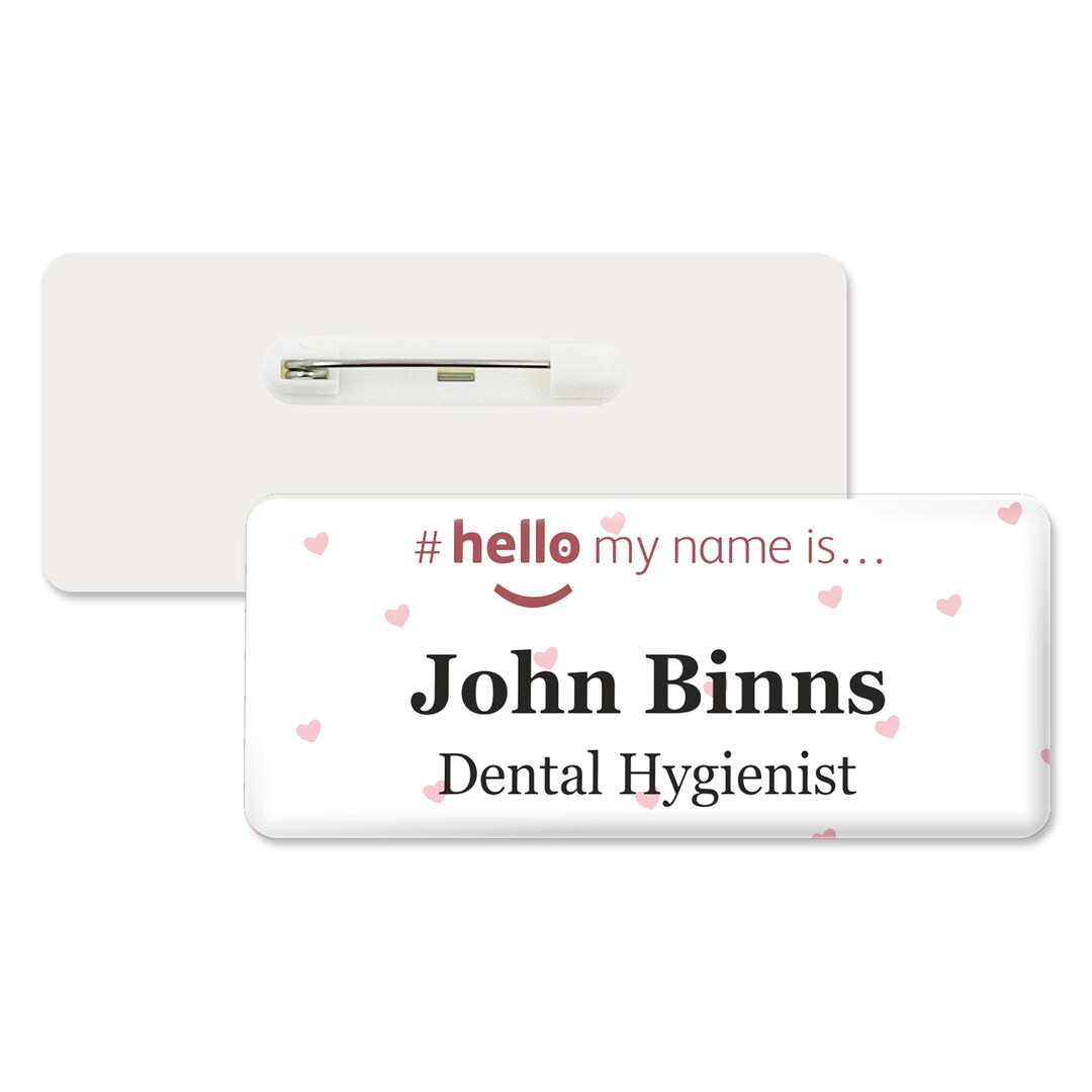 Hello My Name is Small Hearts Background Premium Durable Personalised ...