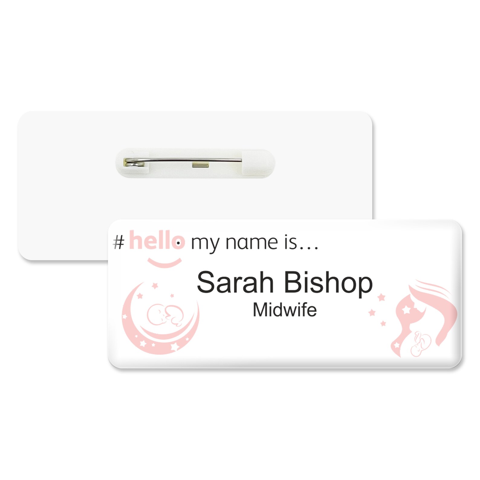 Hello My Name is Logo Pink Stars Badge Premium Domed White White 76 X ...