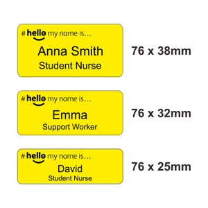 Personalised Hello My Name is Yellow Name Badge Resin Finish Premium ...