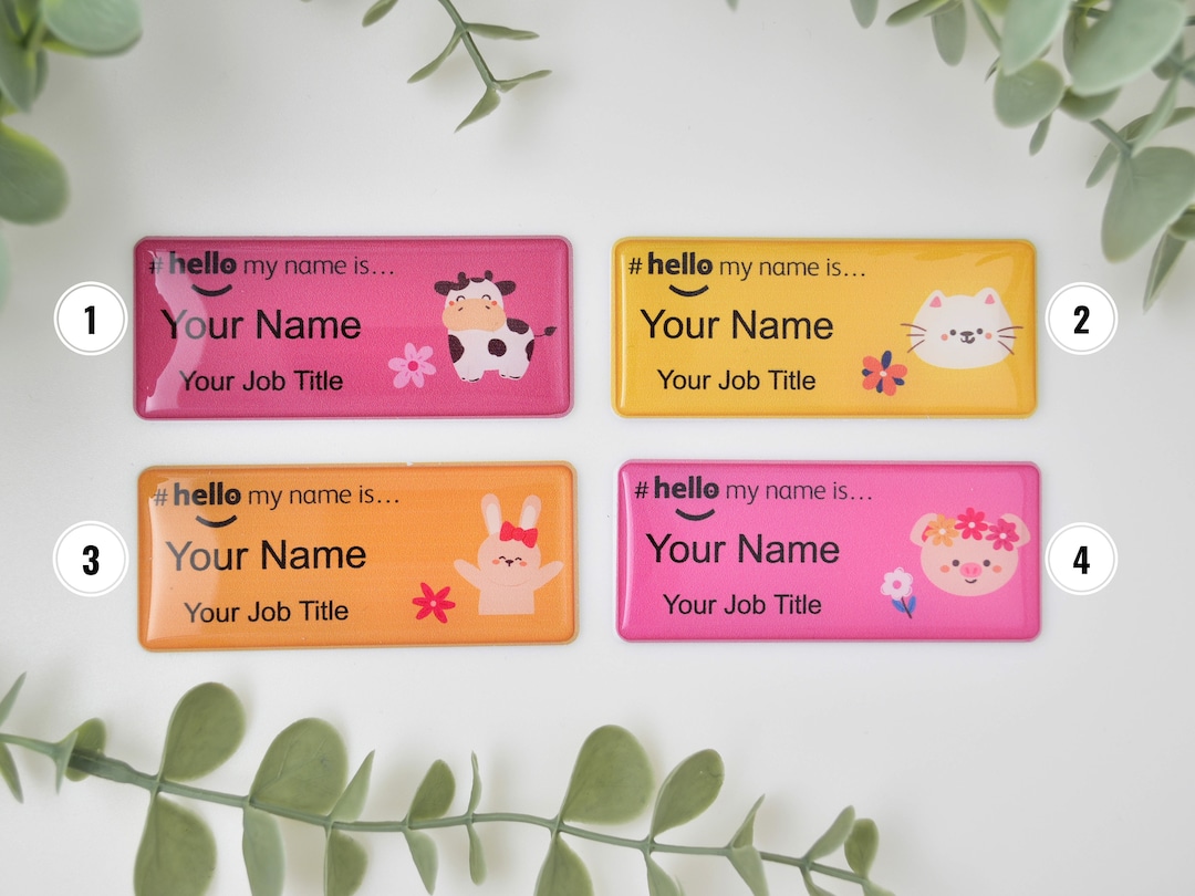 Resin Finish Hello My Name is Children's Animal Name Badge Student ...