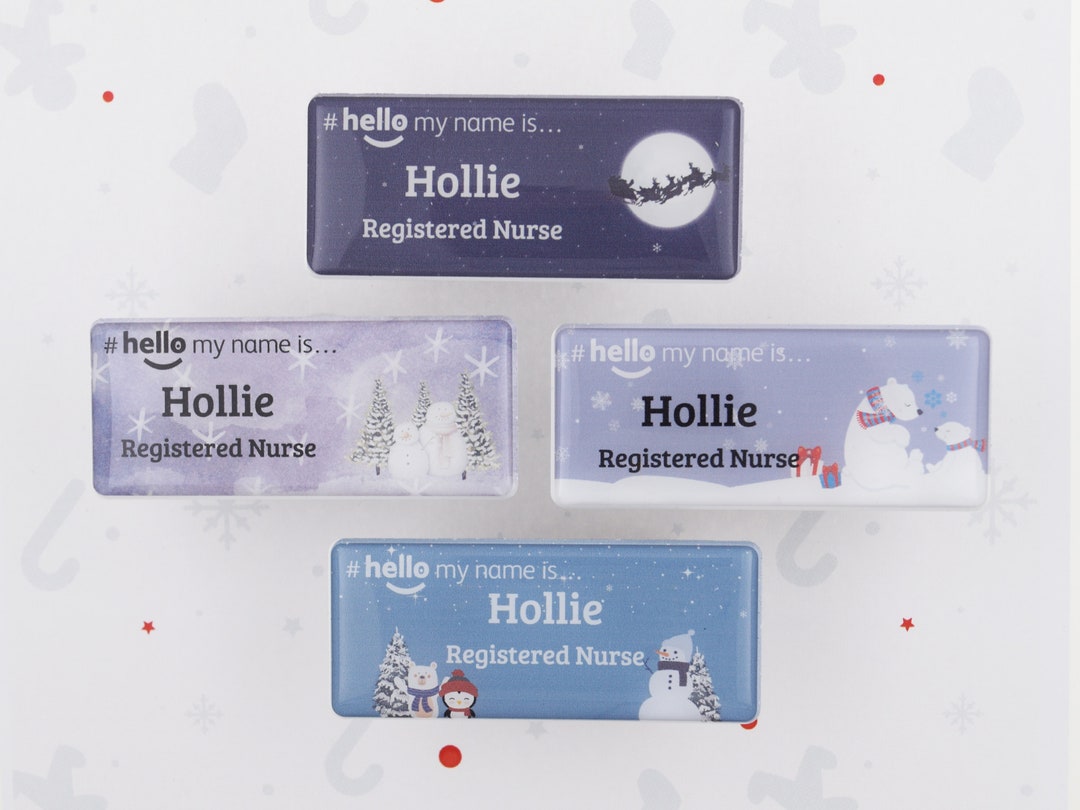 Resin Finish Hello My Name is Christmas Theme Name Badge Student Nurse ...