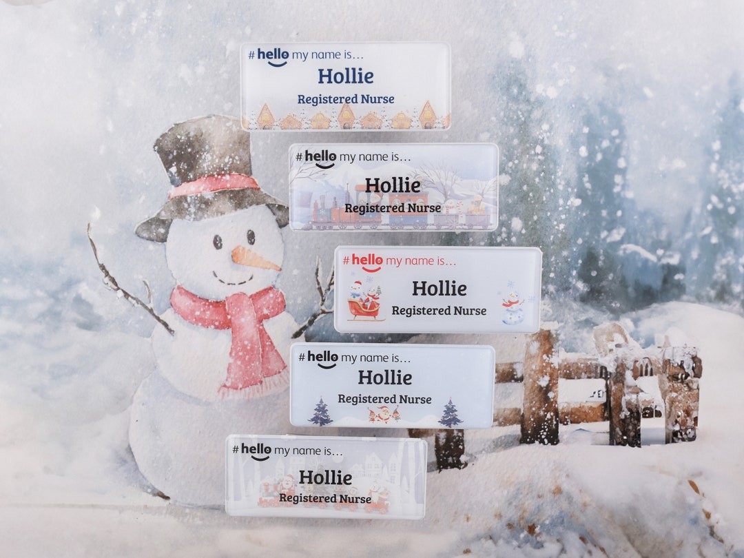 Resin Finish Hello My Name is Christmas Scene Name Badge Student Nurse ...