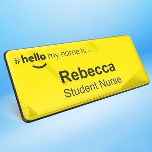 Personalised Hello My Name is Yellow Name Badge Resin Finish Premium ...