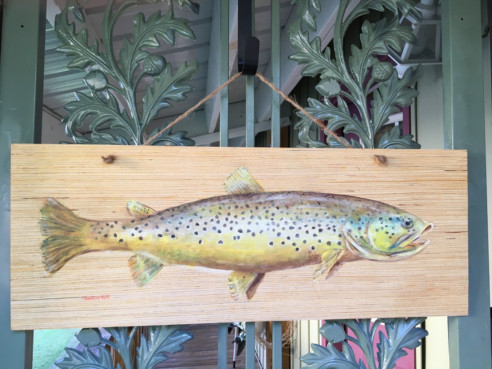 Original Acrylic Painting, Brown Trout on Wood Panel, Plaque, Wall ...