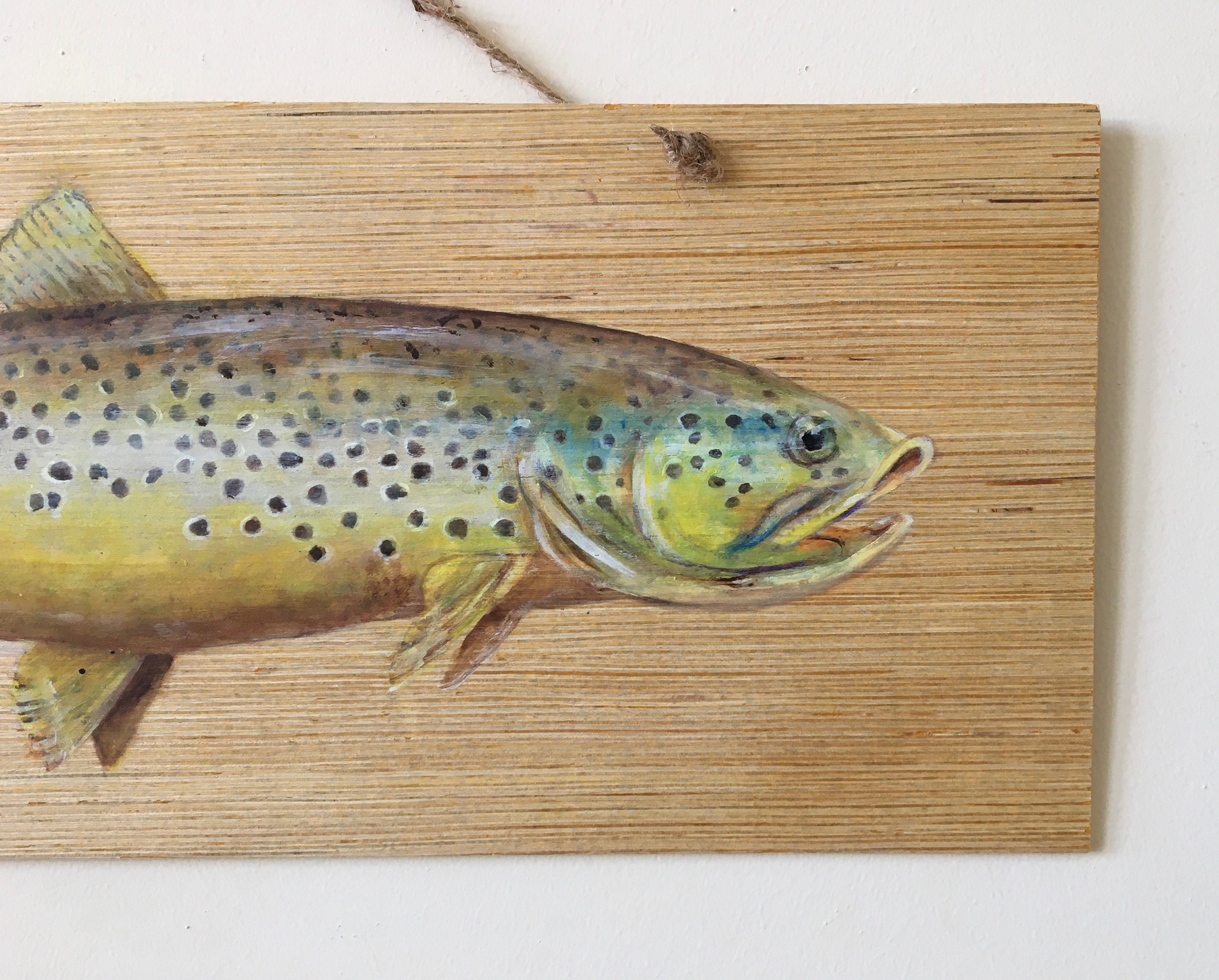 Original Acrylic Painting, Brown Trout on Wood Panel, Plaque, Wall ...