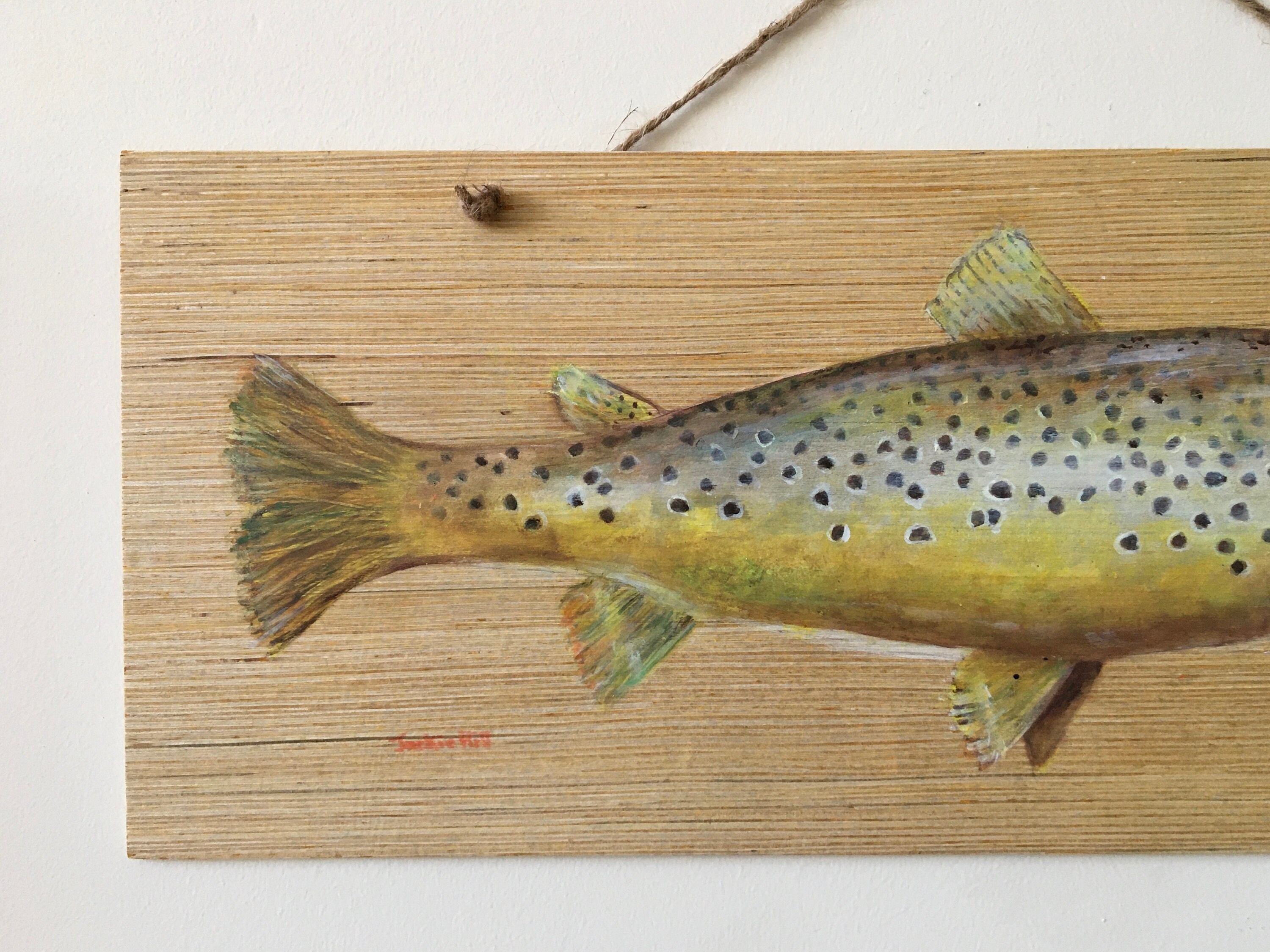 Original Acrylic Painting, Brown Trout on Wood Panel, Plaque, Wall ...