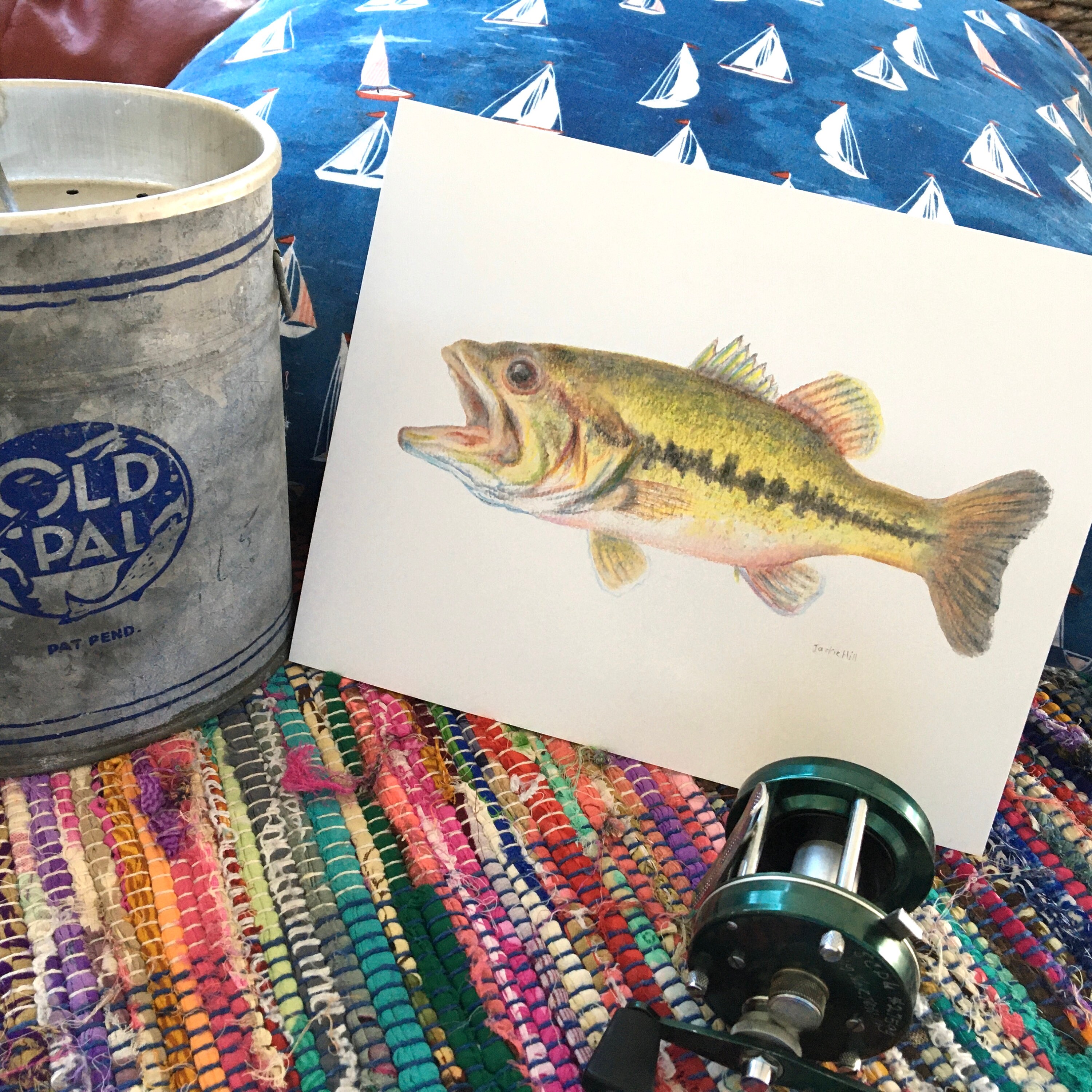 Largemouth Bass Fish Print From Original Watercolor, Hand-embellished ...