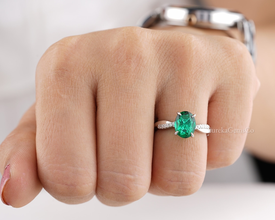 Evelina Emerald Engagement Ring Vintage Crown Lab Emerald - Etsy