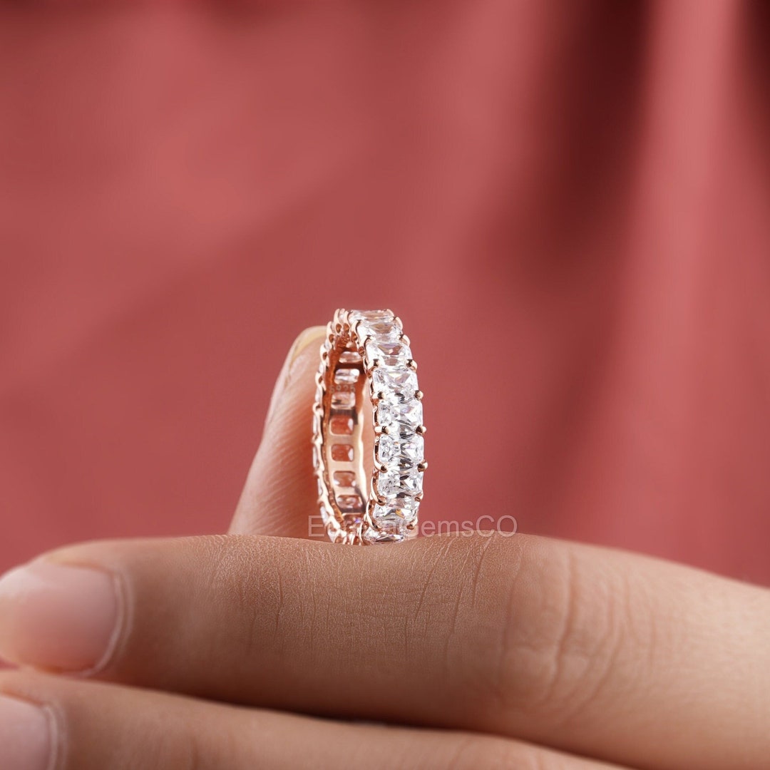 Radiant Cut Moissanite Wedding Band, Platinum Full Eternity Band, Art ...