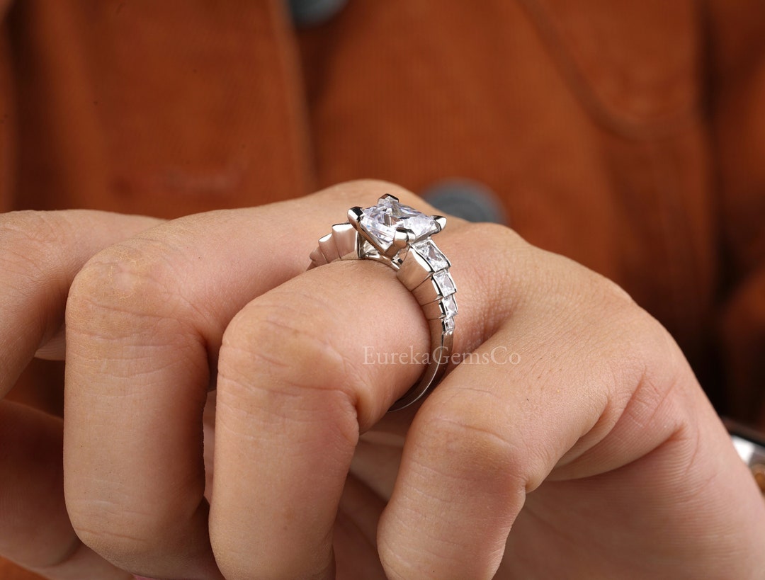 Unique Princess Cut Engagement Ring White Gold Moissanite Promise Ring Antique Channel Setting Wedding Ring Vintage Step Cut Diamond Ring Etsy