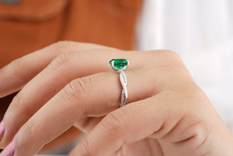 Evelina Emerald Engagement Ring Vintage Crown Lab Emerald - Etsy