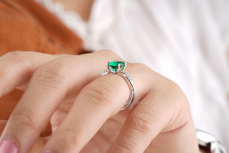 Evelina Emerald Engagement Ring Vintage Crown Lab Emerald - Etsy