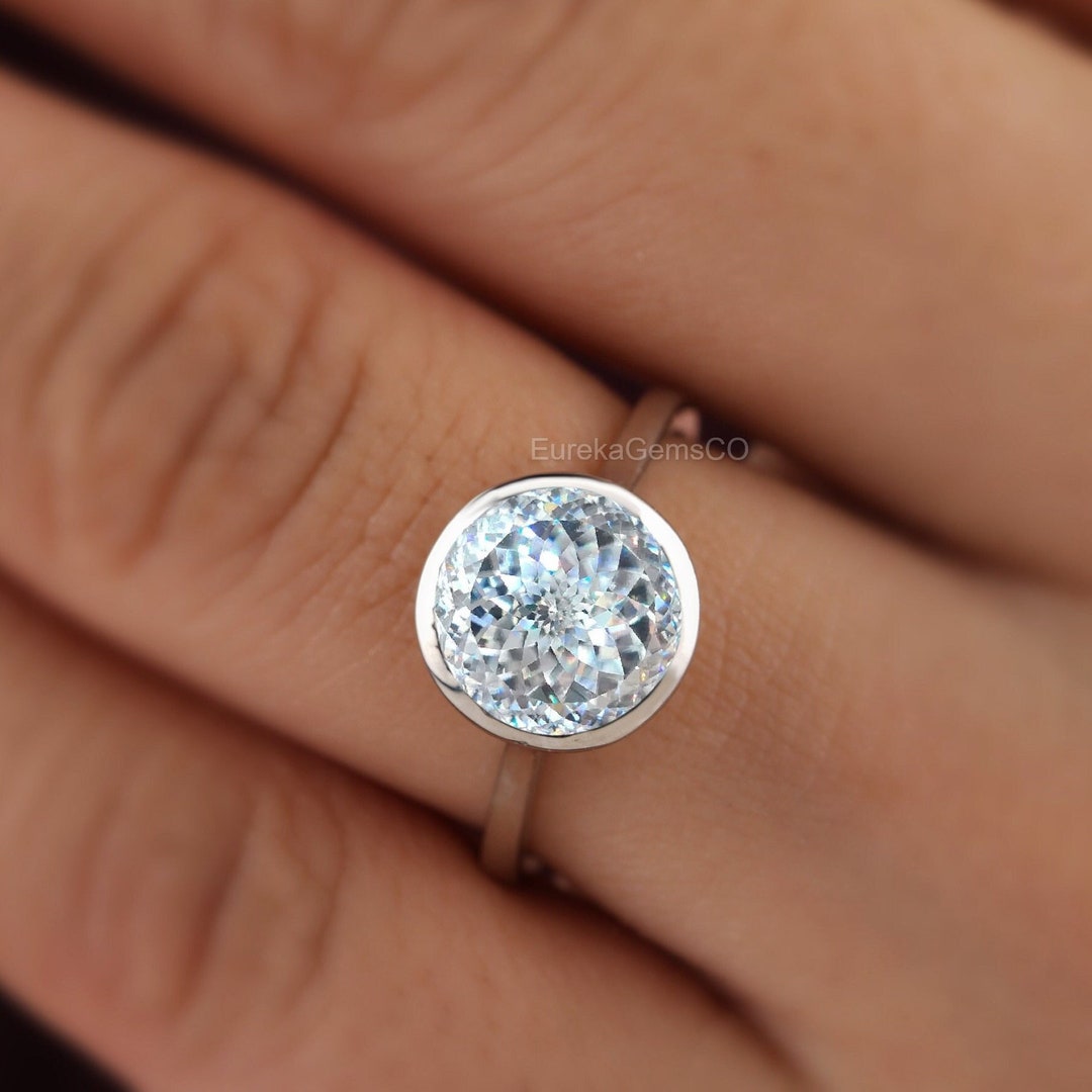 Portuguese Cut Ring, Moissanite Ring, Bezel Set Ring, White Gold Ring ...