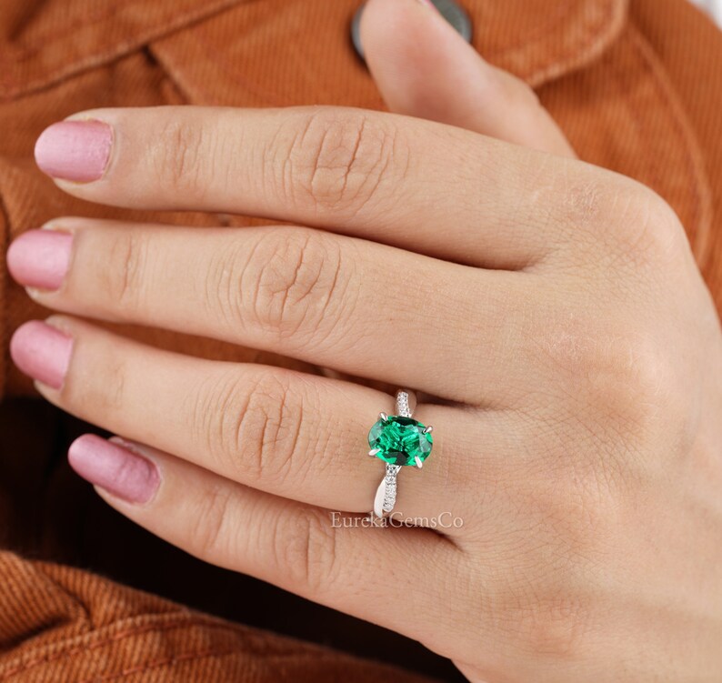 Evelina Emerald Engagement Ring Vintage Crown Lab Emerald - Etsy