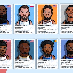2024 NBA Player A6 Minimalist Cartoon Print Poster Cards - Etsy